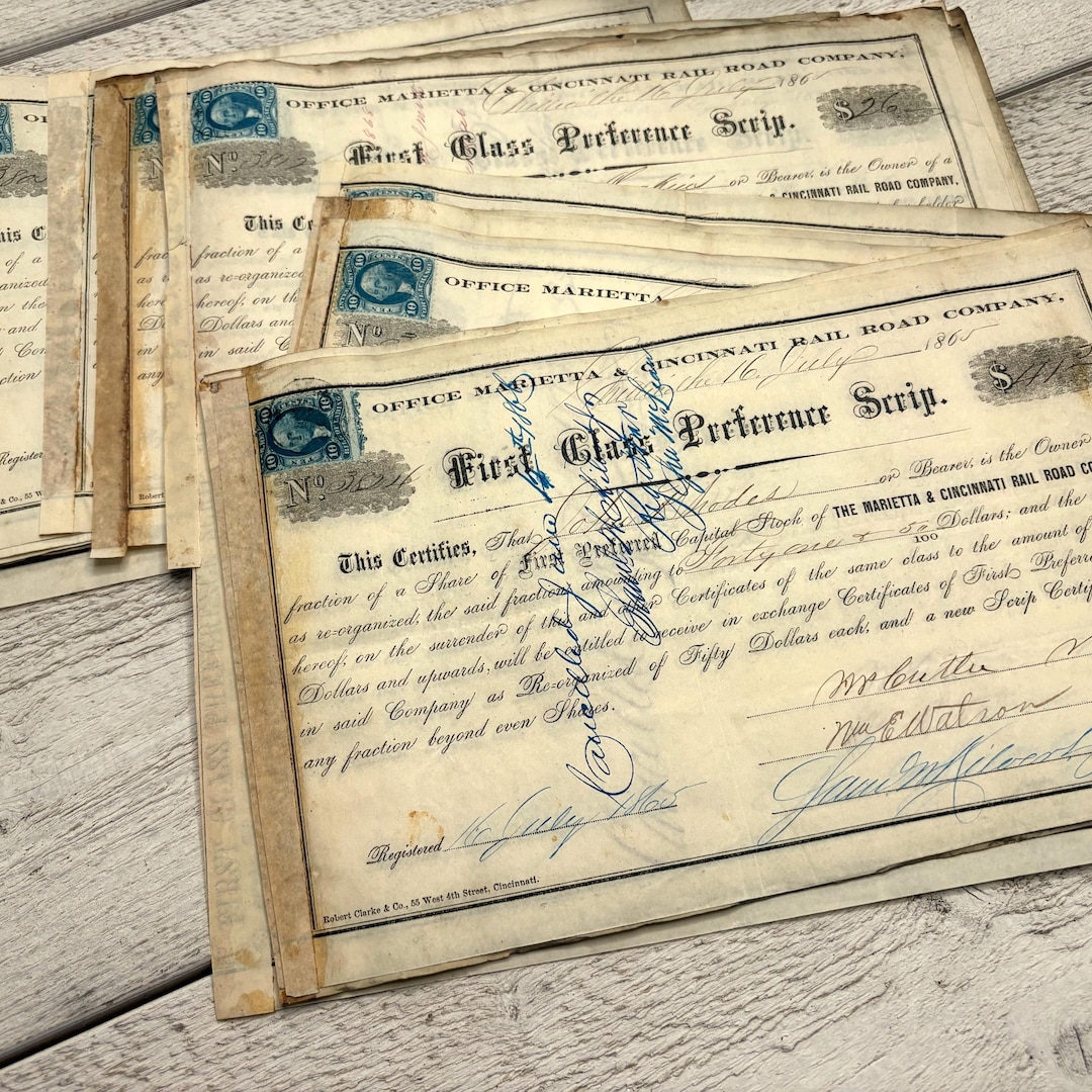 Antique Shares Certificates, Vintage Document, Receipts, 1860s Ephemera ...