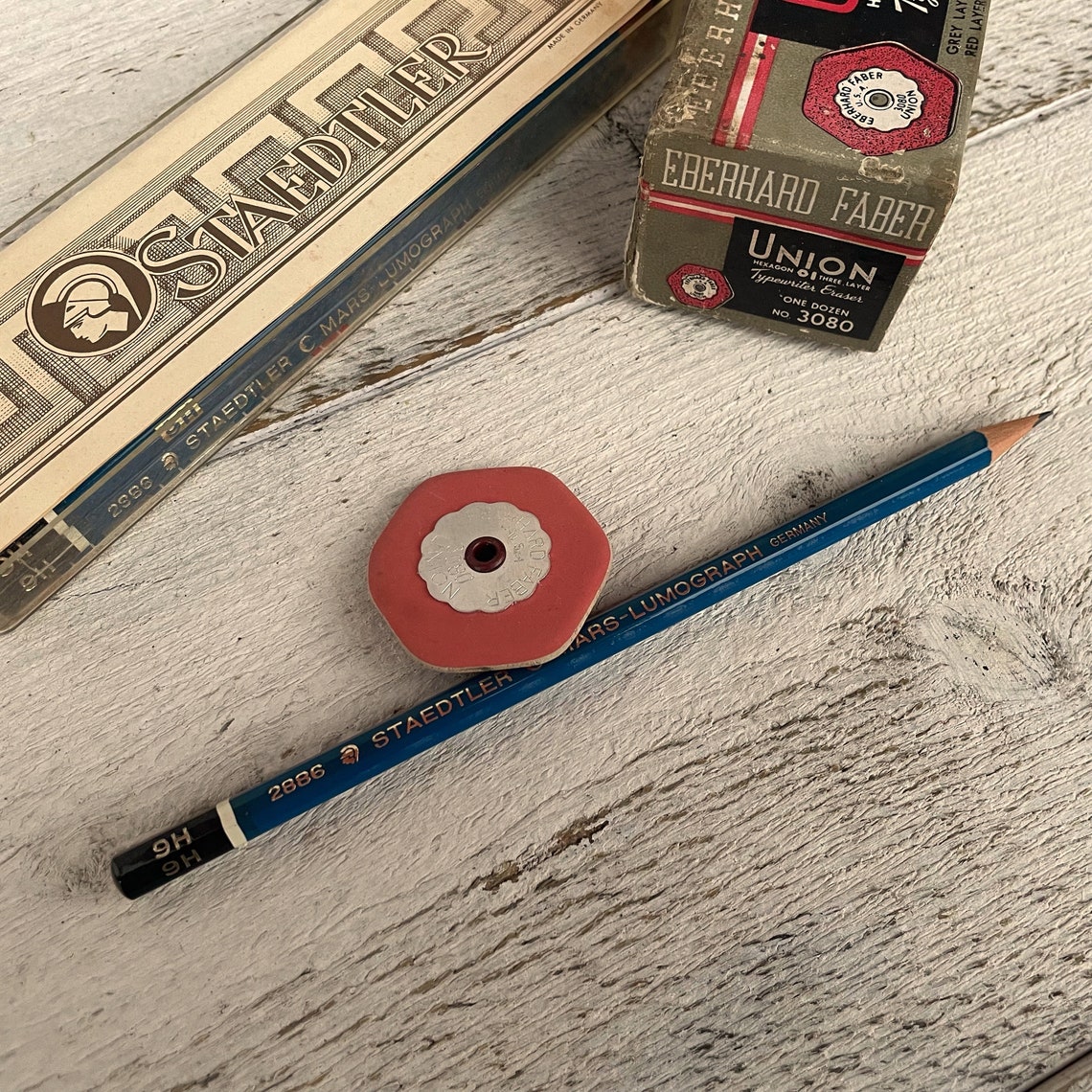 Vintage Collectible Pencil and Eraser, Staedtler Pencils, Eberhard ...