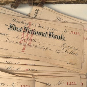 Antique 1890s Bank Checks, Payment Check, Handwritten, Vintage Ephemera ...