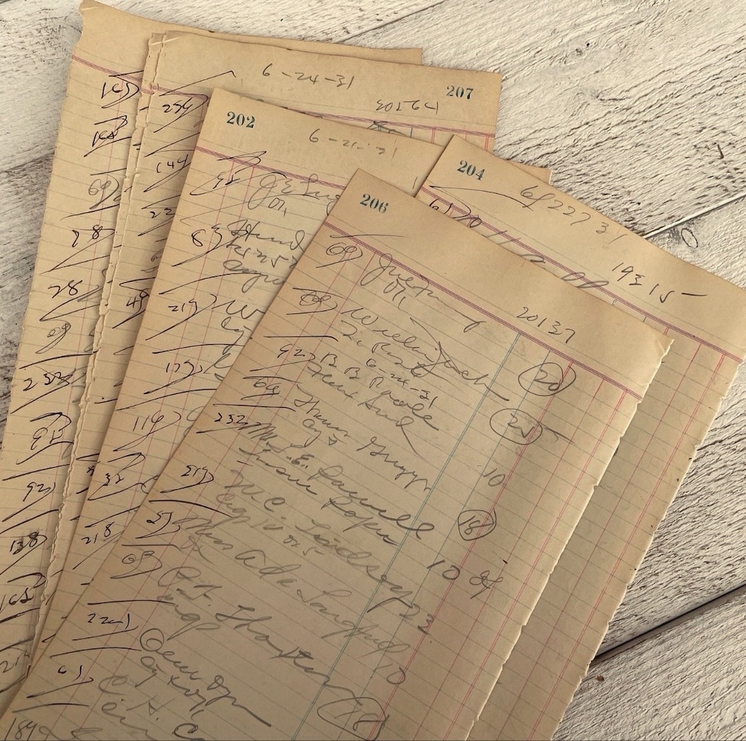Antique Tall Ledger Pages, Account Paper Handwritten, Vintage Junk ...