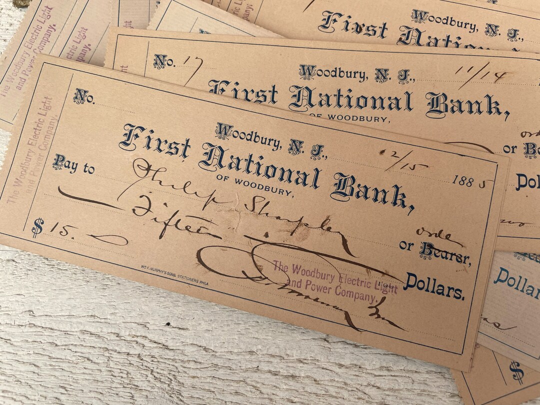 Antique 1880s Bank Checks, Vintage Ephemera Dusty Peach, Bank Note ...