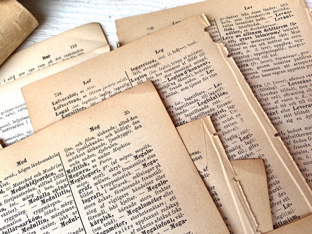 Antique Swedish Dictionary Pages 1800s, Vintage Book Pages, Junk ...