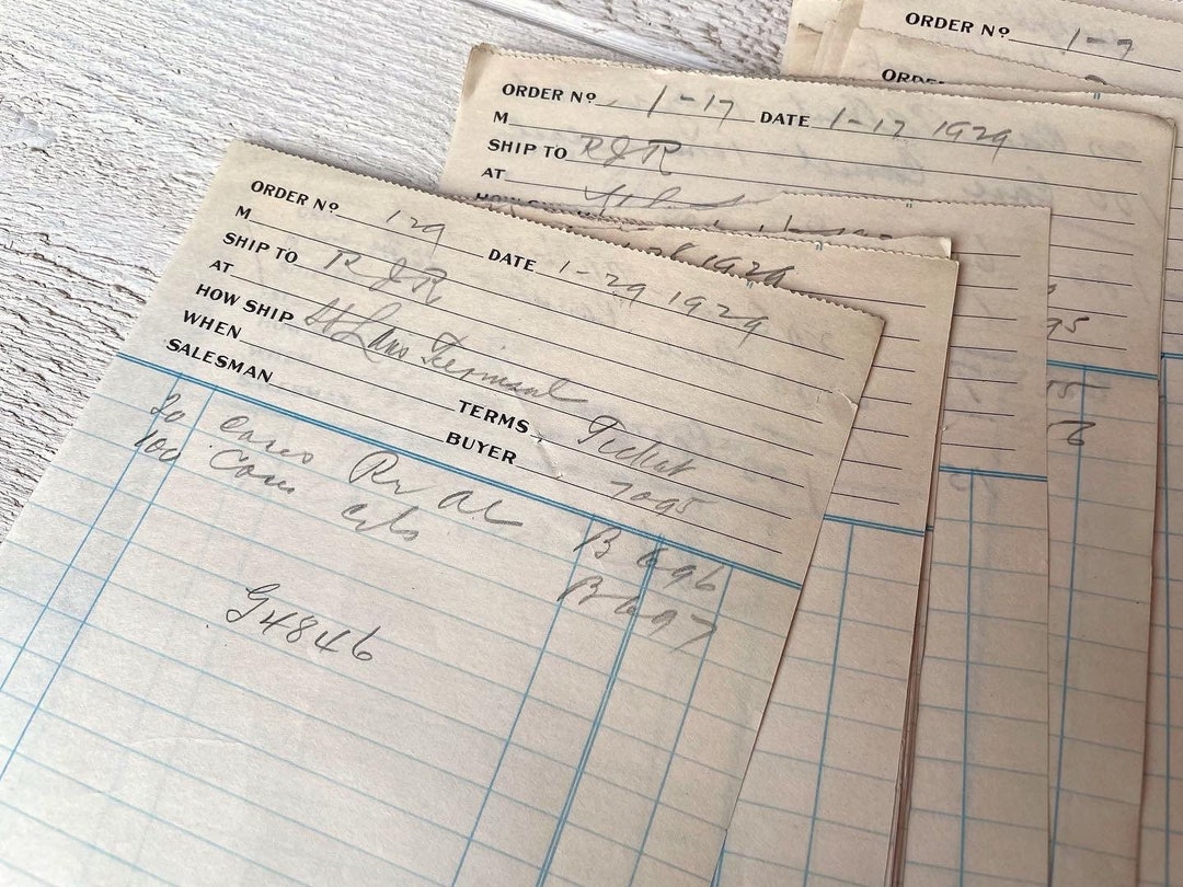 Antique Order Receipts, Statements, Blue Ephemera, 1920s Vintage ...