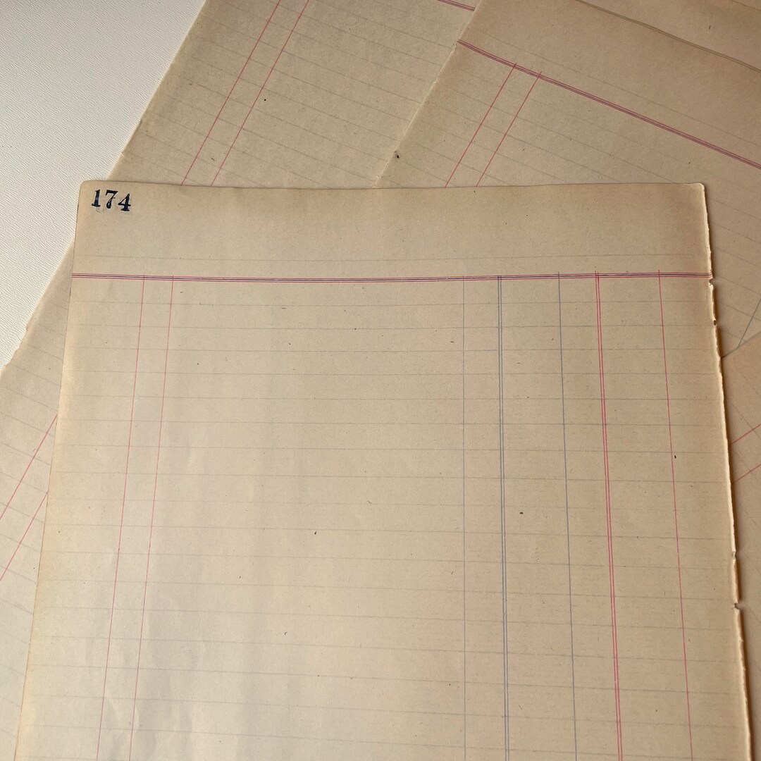Vintage Large Unused Ledger Pages, Unused Account Sheets for Junk ...