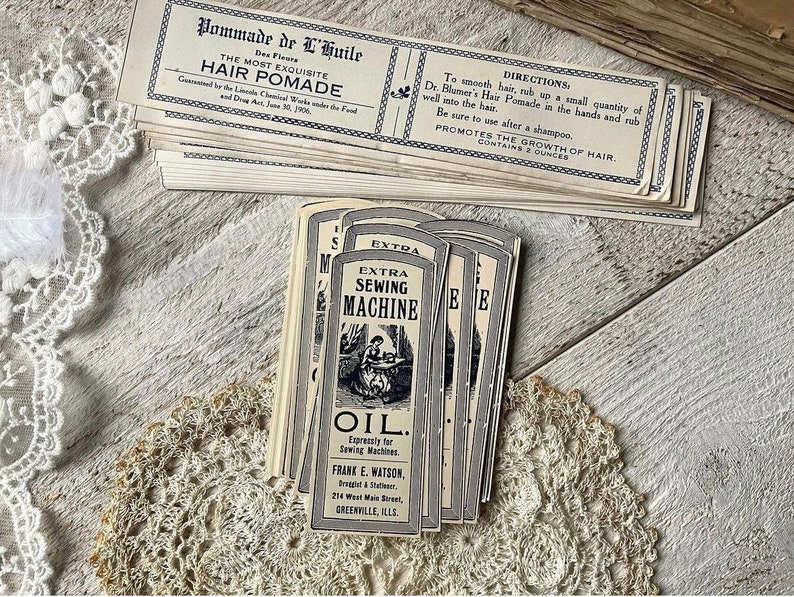 Antique Sewing Machine Oil Label and Hair Pomade Label, Journaling ...