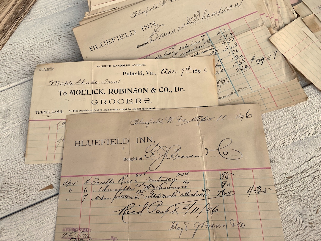 Antique 1890s Bill Heads, Old Invoices, Handwritten, Worn Out Shabby ...