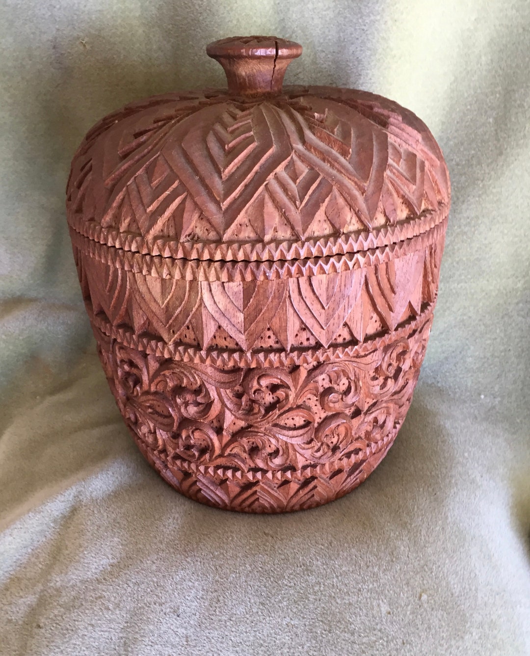 Antique | Chinese Tea Caddy | Carved Wood | Bucket-shape With Lid ...