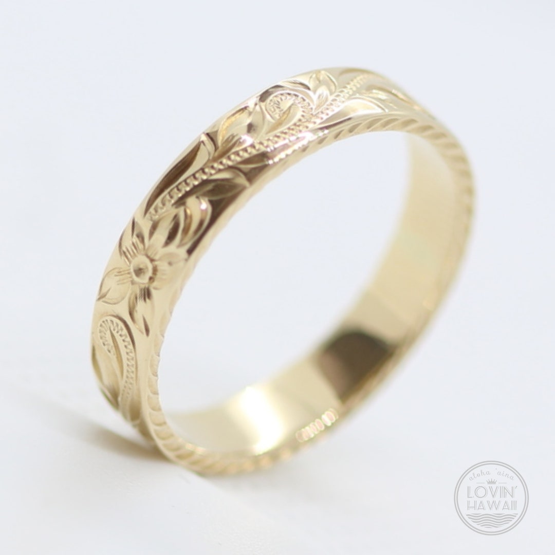 Solid Gold Engagement Ring, Hand Made Hawaii Wedding Ring, Hawaiian ...