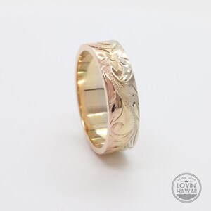 Hand Made Hawaii Wedding Ring, 14K Solid Gold Engagement Ring, Hawaiian ...