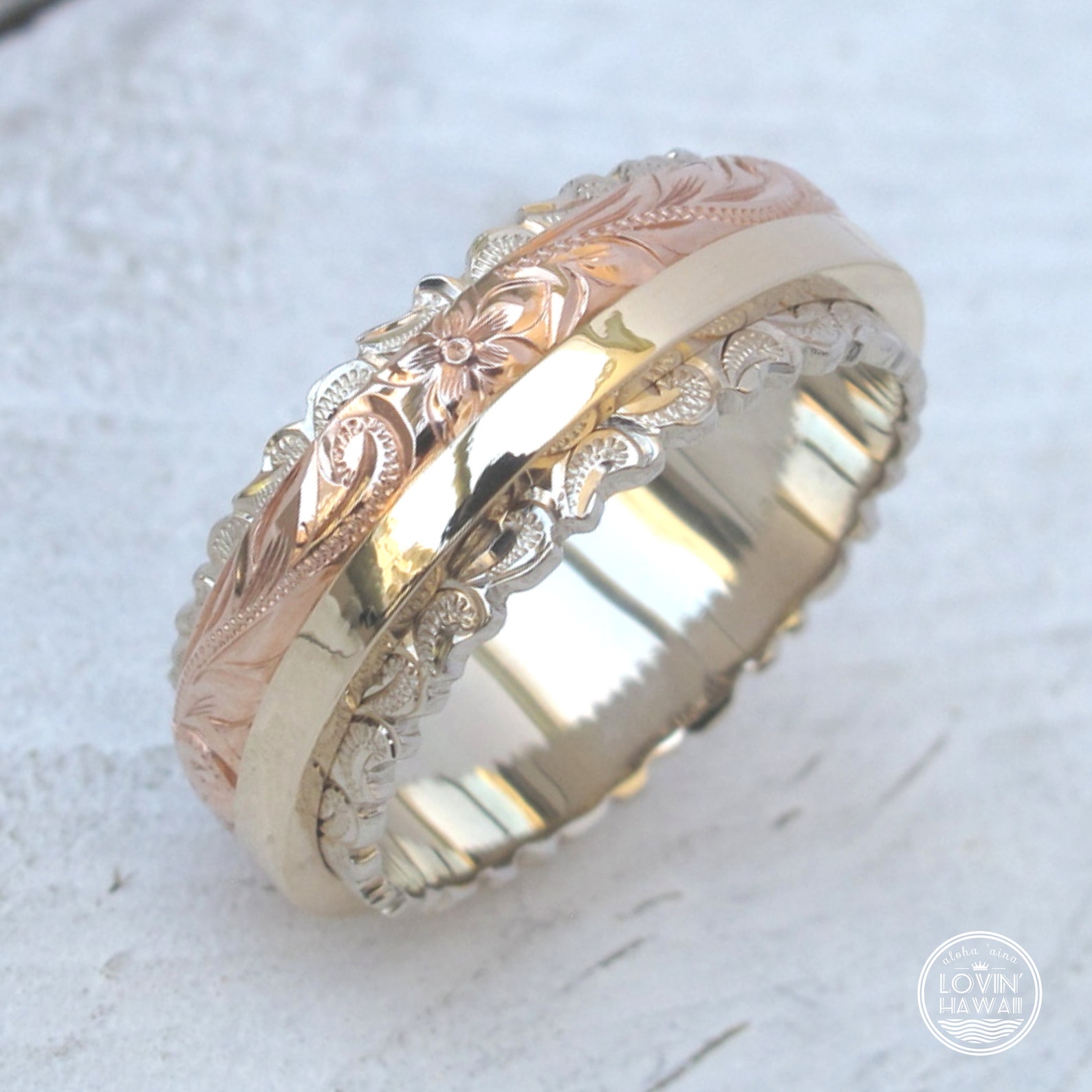 Hawaii Wedding Ring, 14K Gold Rainbow Ring, Handmade Hawaii Heritage ...