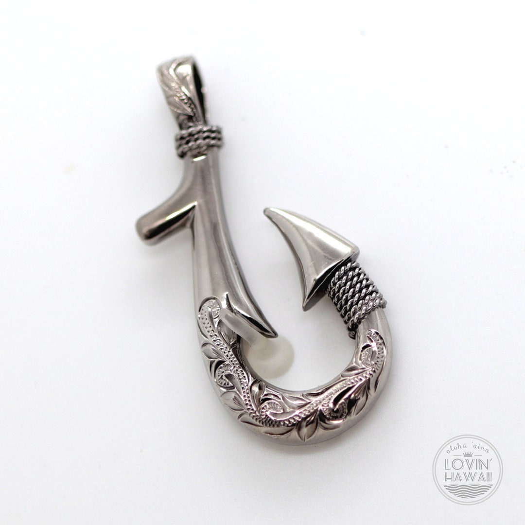 Silver Fish Hook Pendant, Hawaiian Jewelry, Fishhook Jewelry, Hawaiian ...
