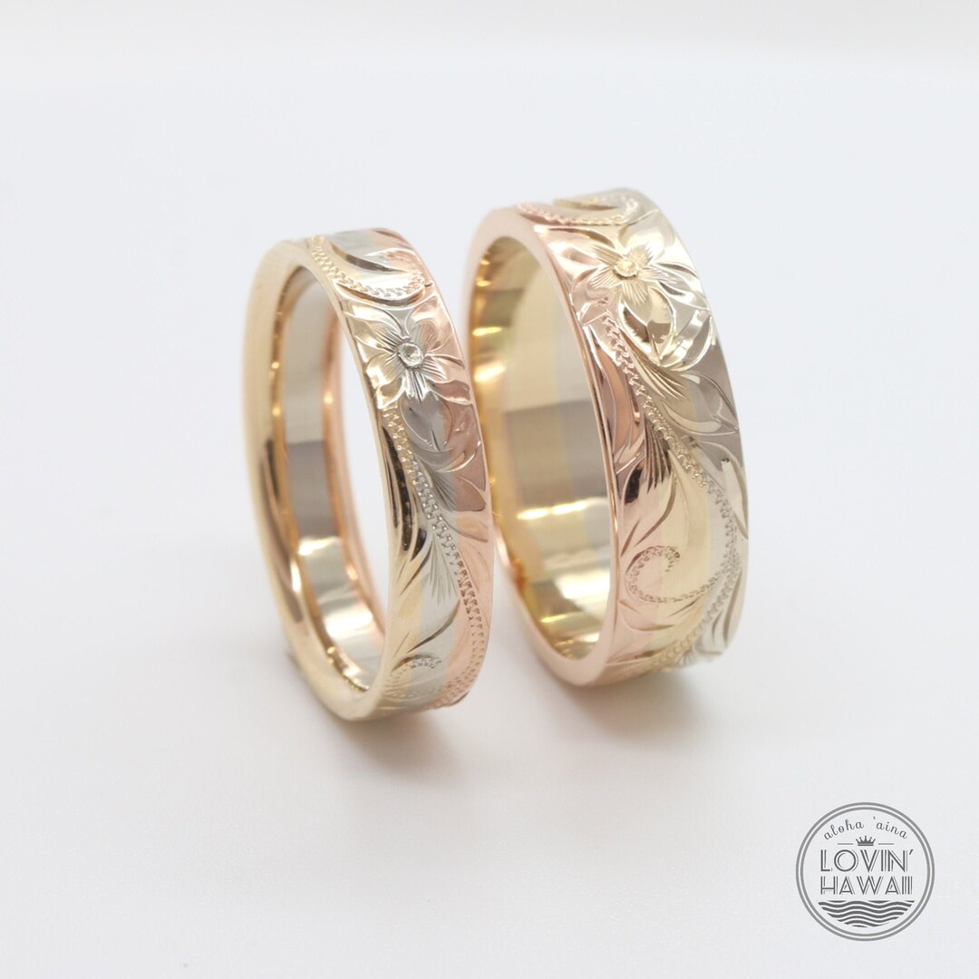 Hand Made Hawaii Wedding Ring, 14K Solid Gold Engagement Ring, Hawaiian ...