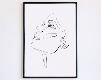 Abstract Female Face Print Printable One Line Drawing | Etsy