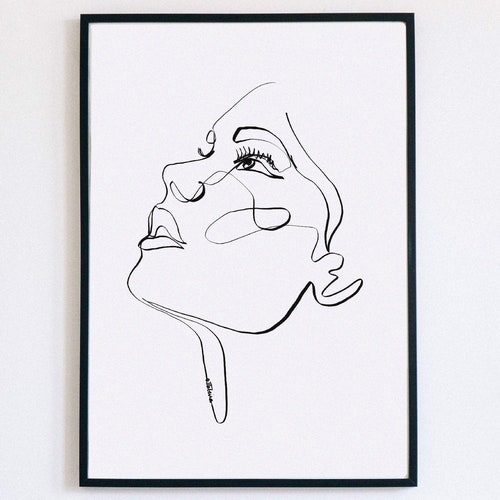 Abstract Female Face Print Printable One Line Drawing Etsy