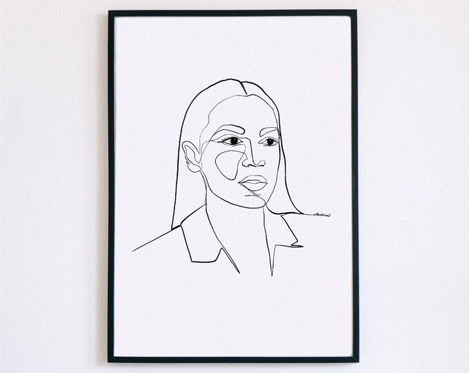 AOC, Alexandria Ocasio-cortez Printable One Line Drawing, Feminine ...