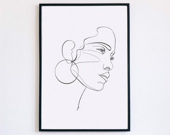 Abstract Female Face Print Printable One Line Drawing | Etsy