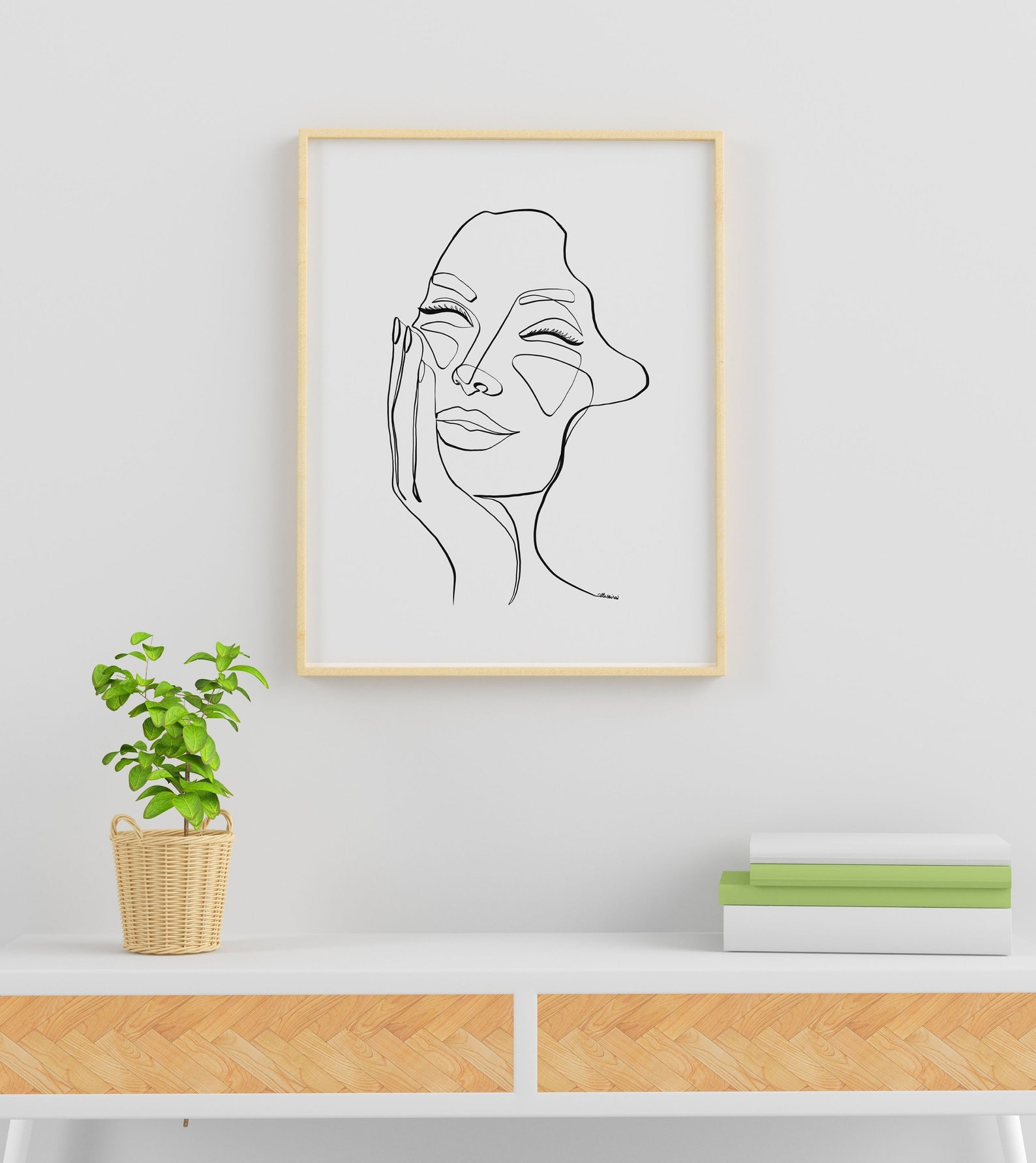 Abstract Female Face Print Printable One Line Drawing Etsy