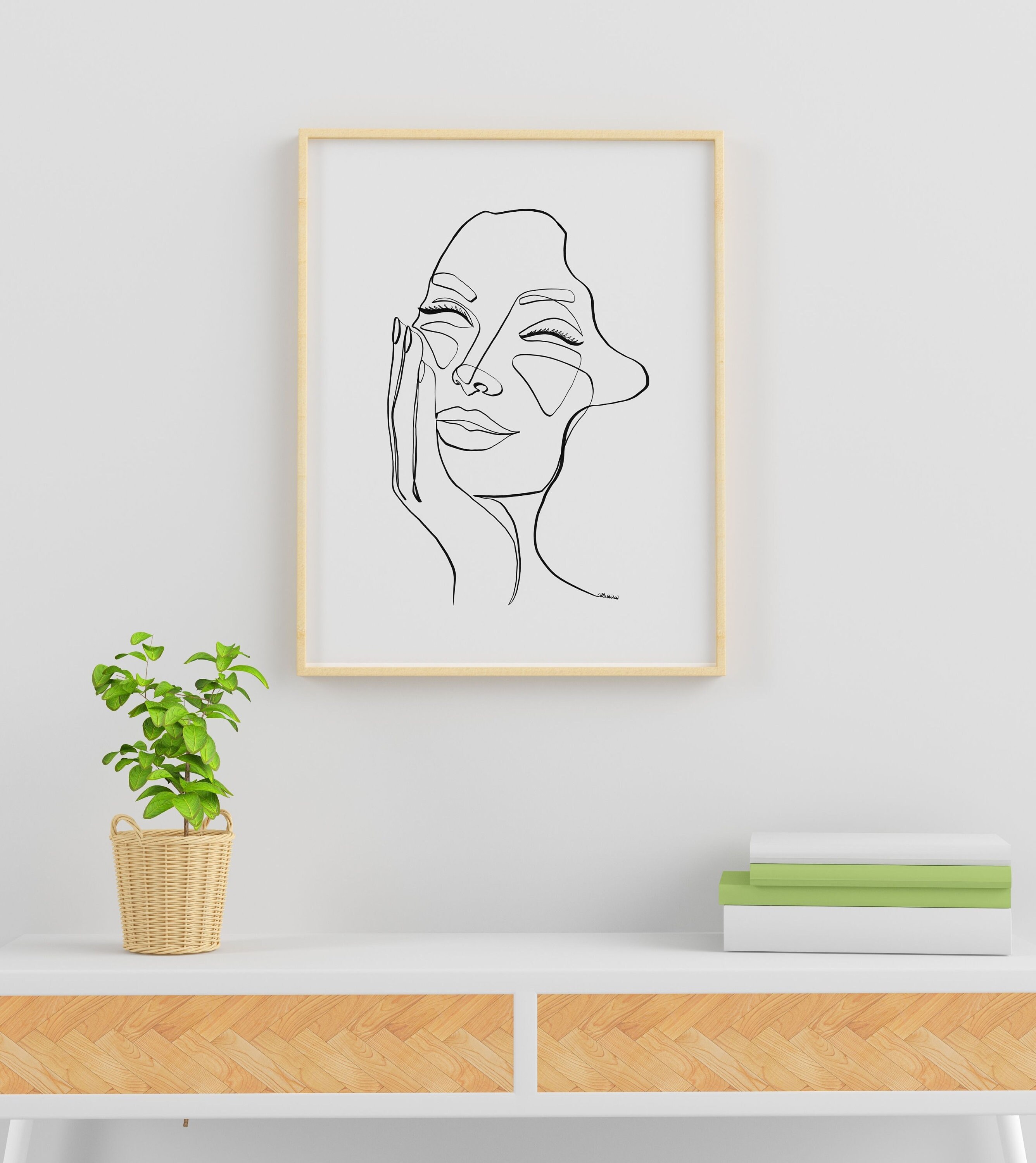 Impresión de cara femenina abstracta, dibujo de una línea imprimible ...