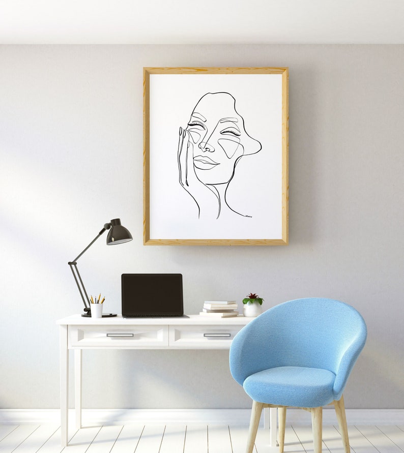 Abstract Female Face Print Printable One Line Drawing Etsy