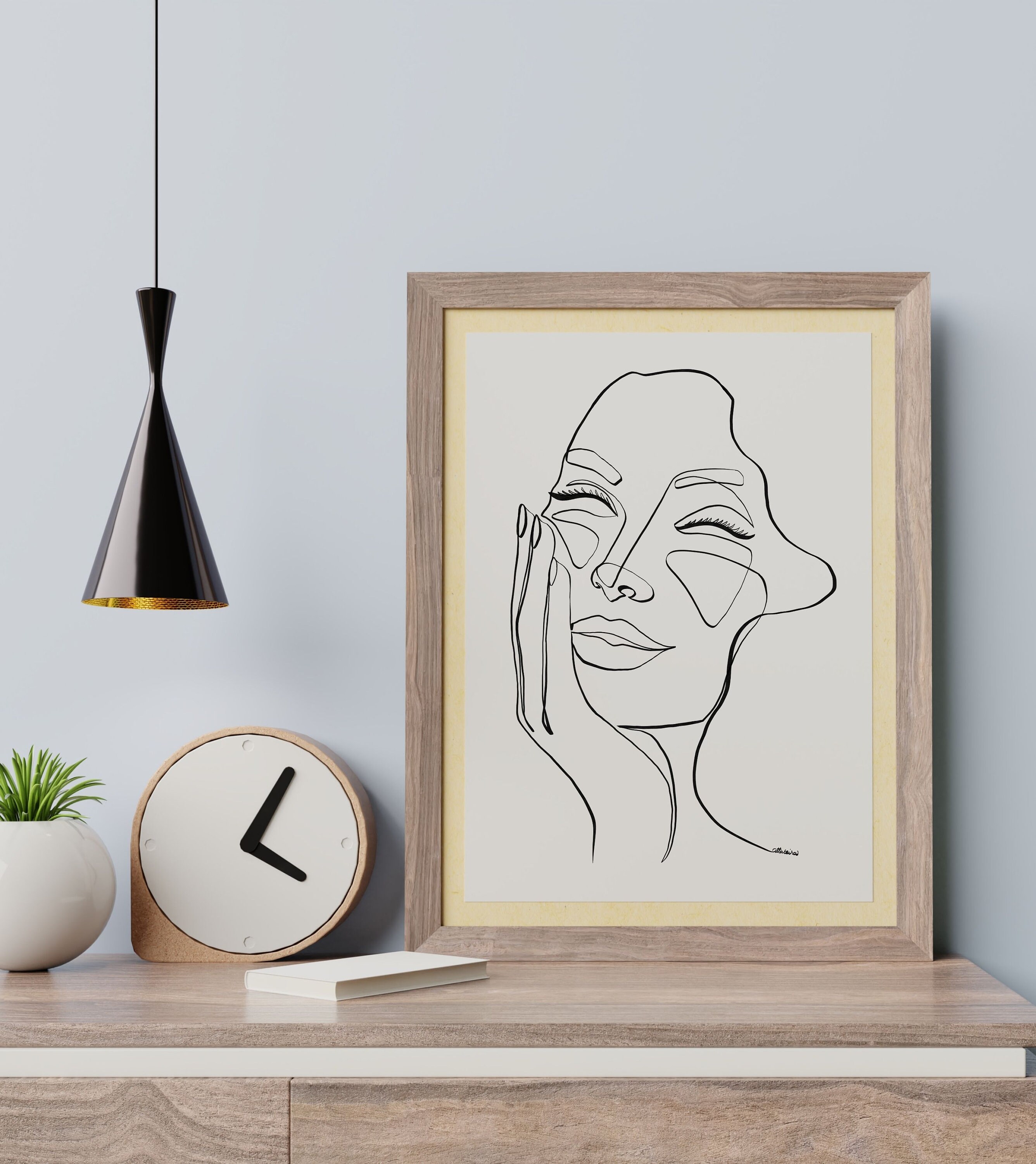 Impresión de cara femenina abstracta dibujo de una línea - Etsy España