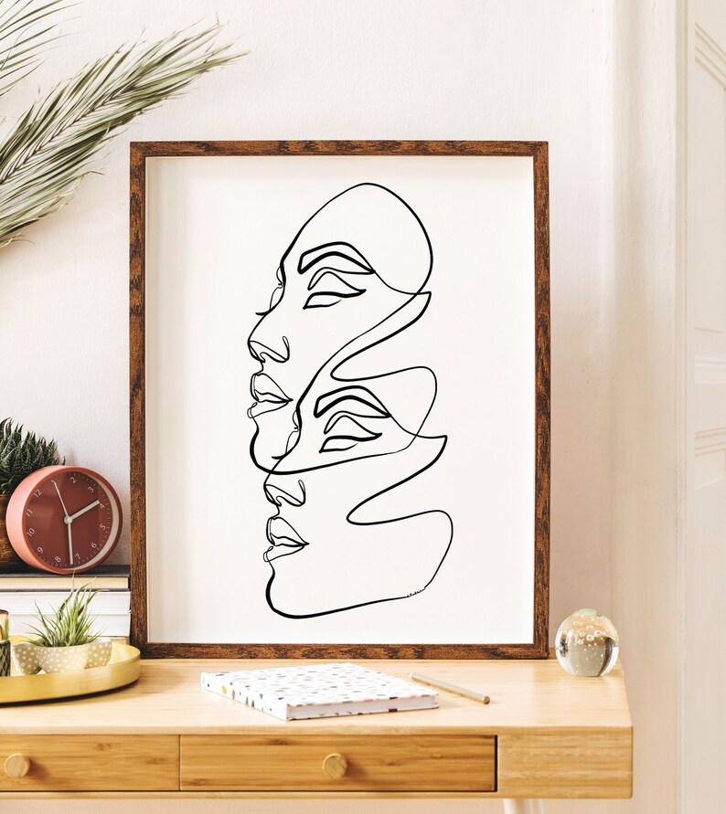 Abstract Female Face Print,printable One Line Drawing, Gemini, Twins ... Abstract Female Face Print,printable One Line Drawing, Gemini, Twins ...