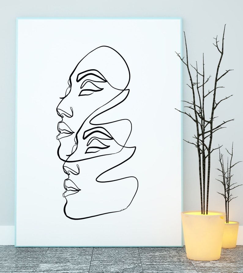 Abstract Female Face Print,printable One Line Drawing, Gemini, Twins ... Abstract Female Face Print,printable One Line Drawing, Gemini, Twins ...
