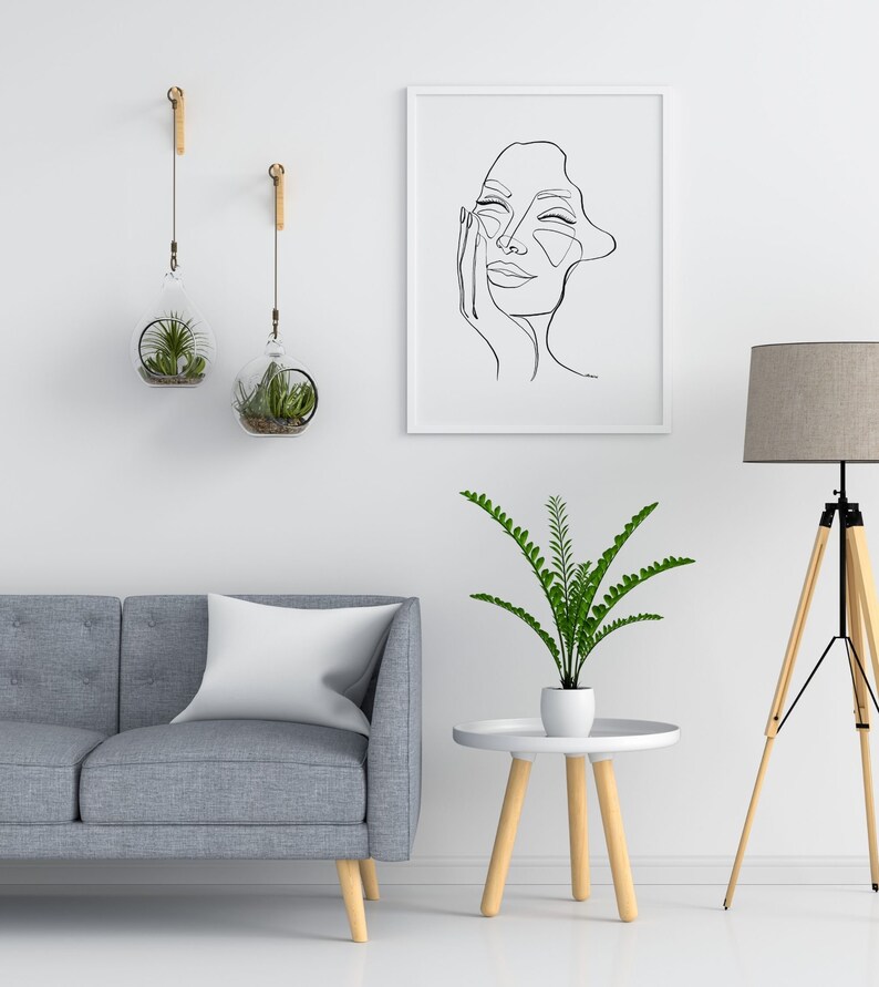 Abstract Female Face Print Printable One Line Drawing Etsy