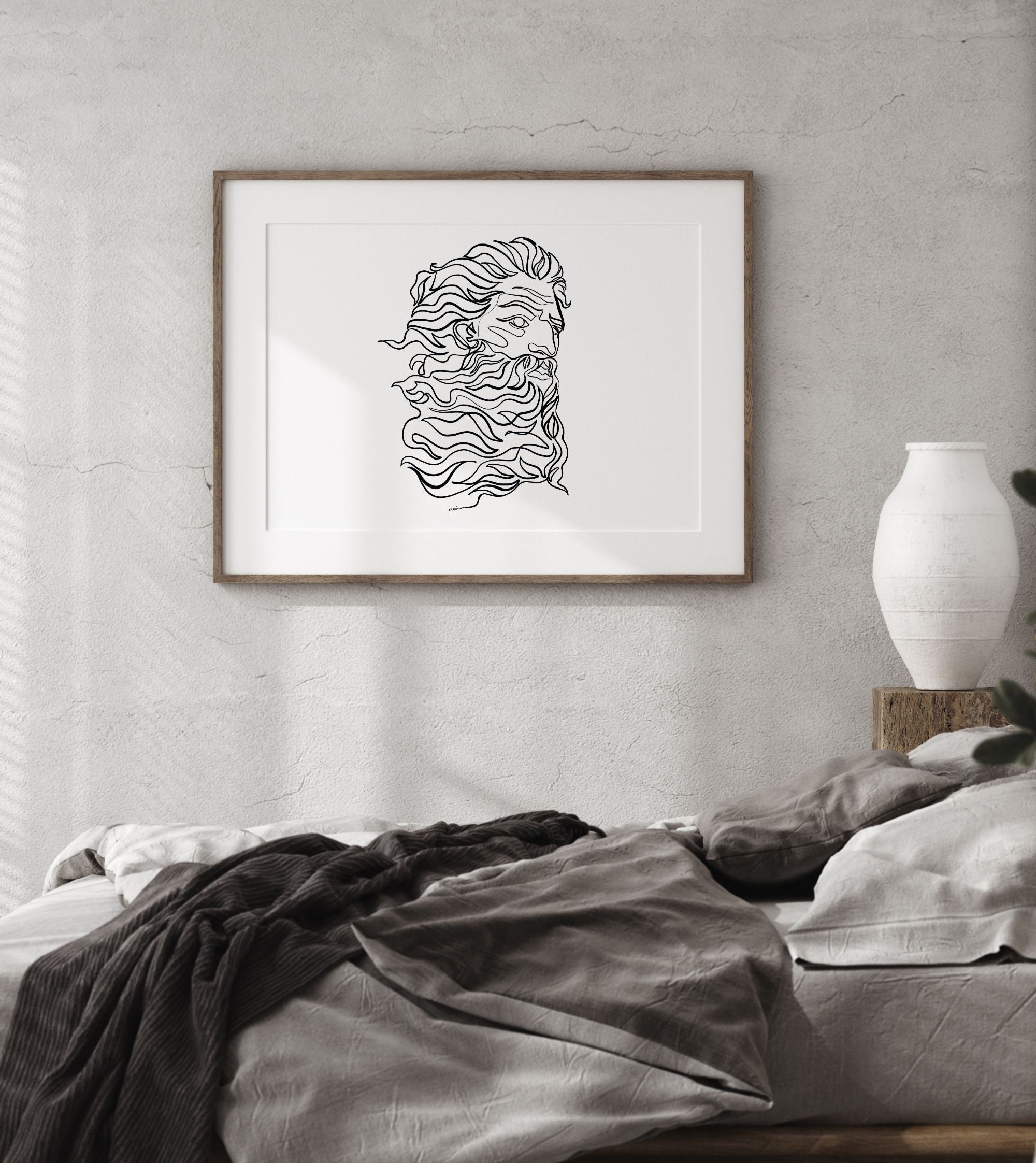Zeus, God of Thunder, Sculpture, Printable One Line Drawing, Masculine ...