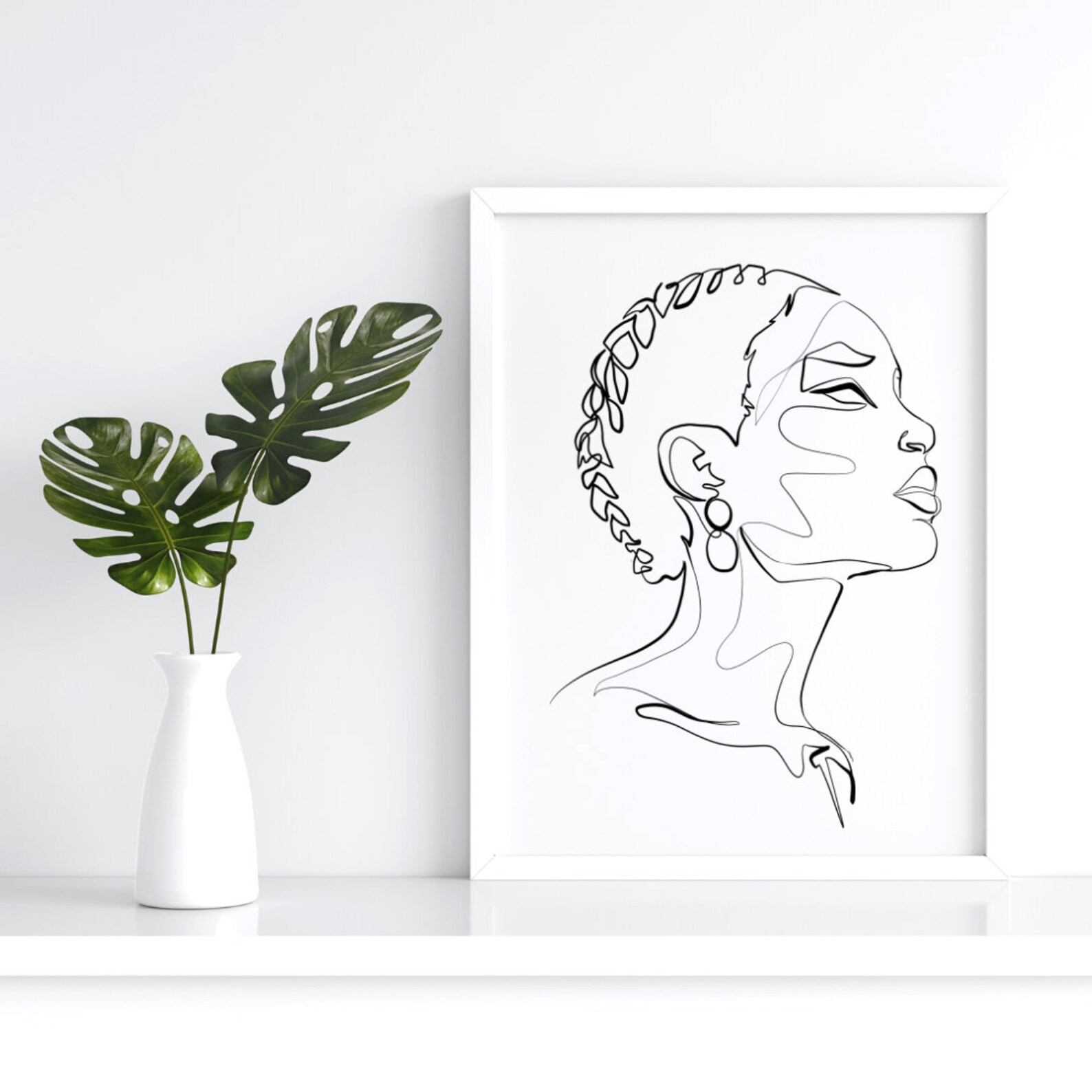 Abstract Female Face Print Printable One Line Drawing Feminine