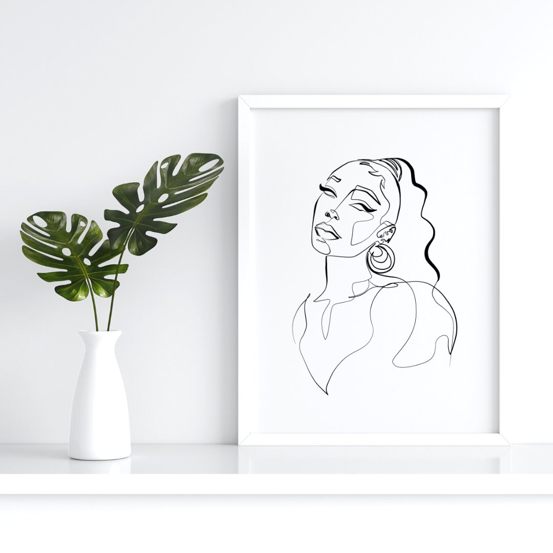 Abstract Female Face Print, Printable One Line Drawing, Feminine ...