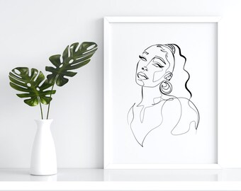 Abstract Female Face Print Printable One Line Drawing - Etsy