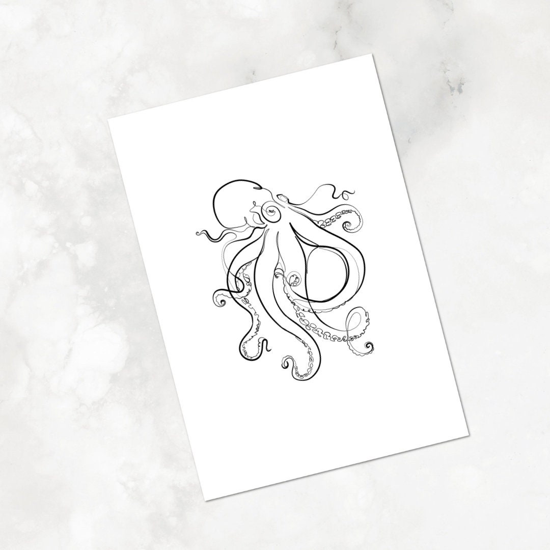 Abstract Octopus Print,printable One Line Drawing, Sea Creature, Wall ...