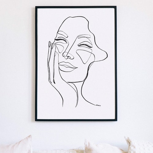 Abstract Female Face Print Printable One Line Drawing Etsy