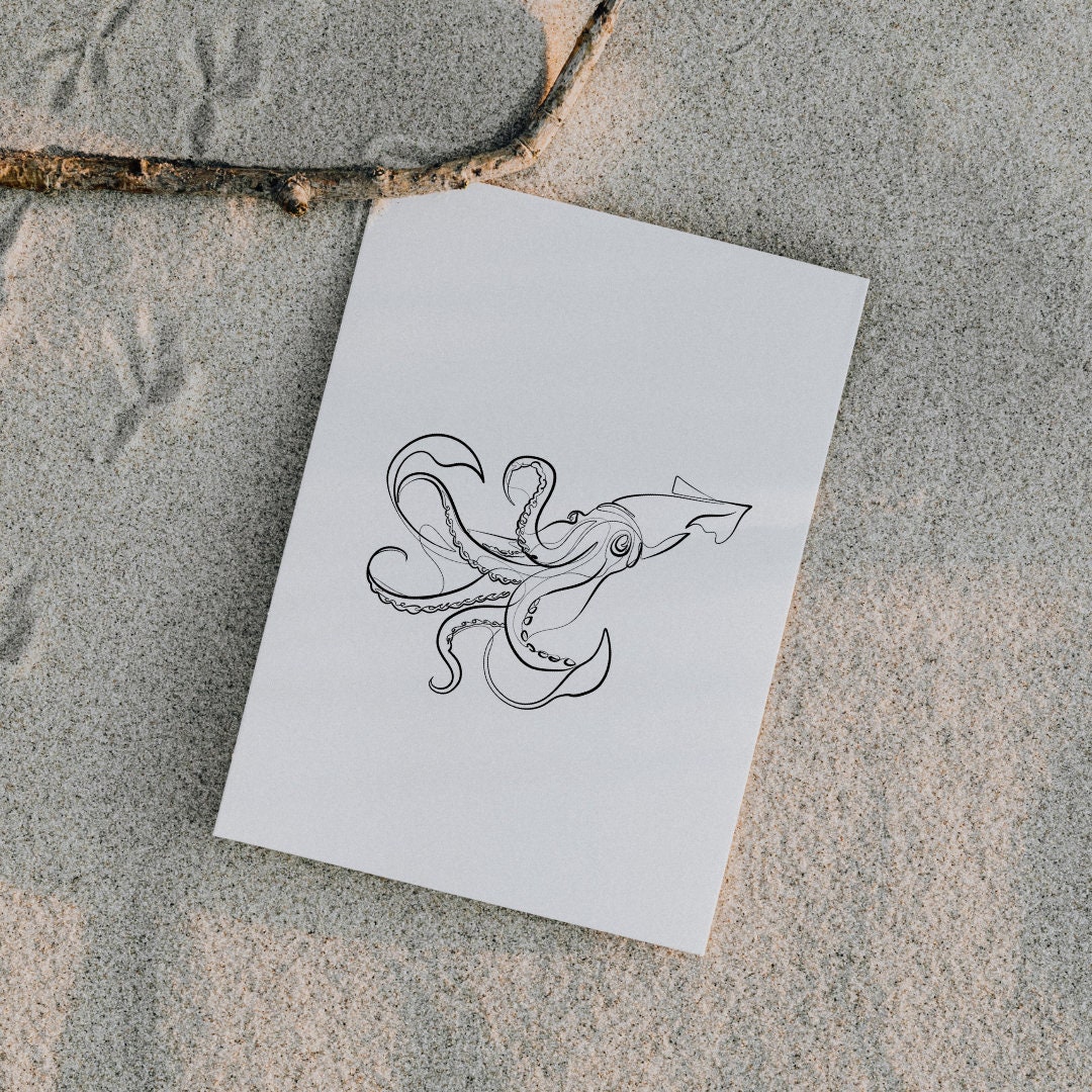 Abstract Squid Print,printable One Line Drawing, Sea Creature, Wall Art ...