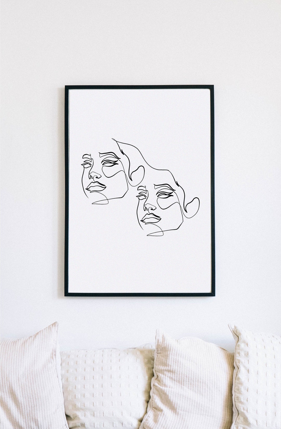 Conjoined, Female Face Print, One Line Mask, Feminine Continuous Lines ...