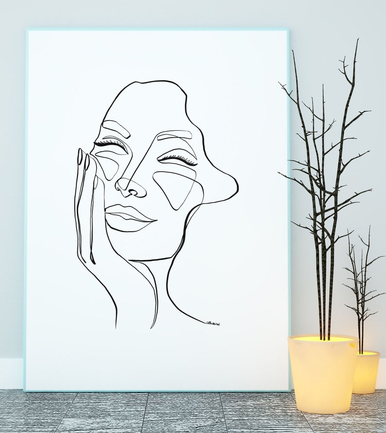 Impresión de cara femenina abstracta dibujo de una línea - Etsy España