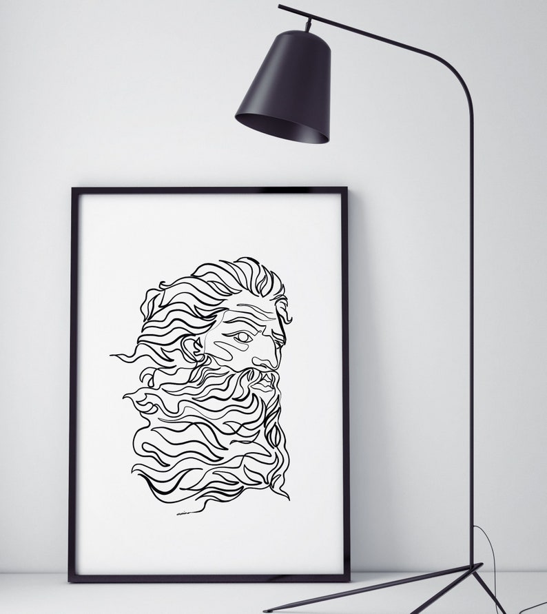 Zeus, God of Thunder, Sculpture, Printable One Line Drawing, Masculine ...