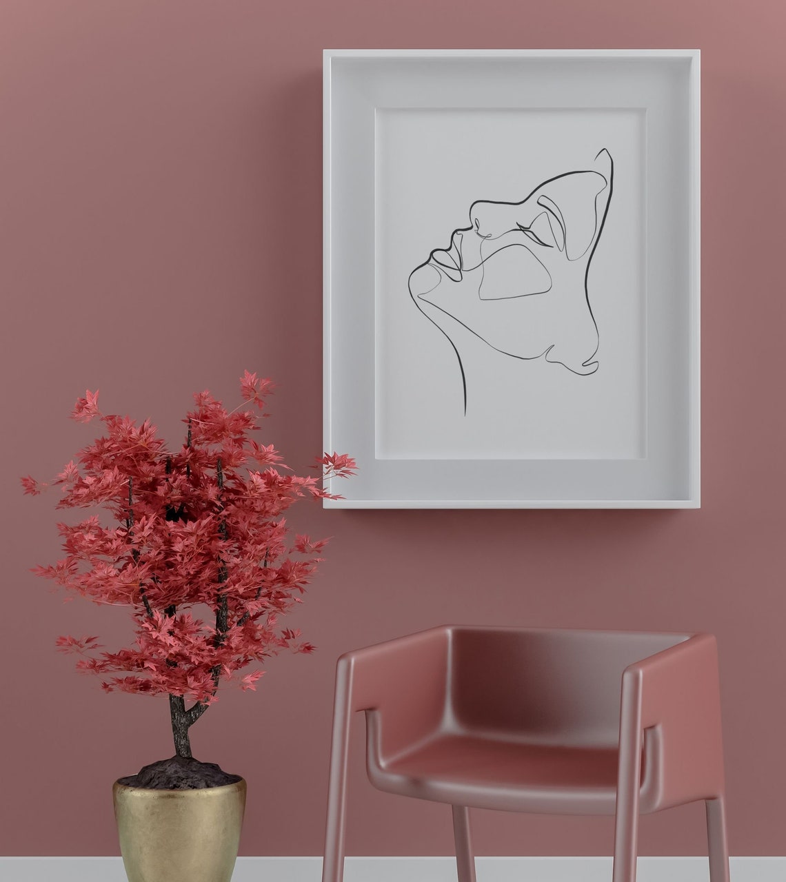 Profile Female Face Print Printable One Line Drawing | Etsy