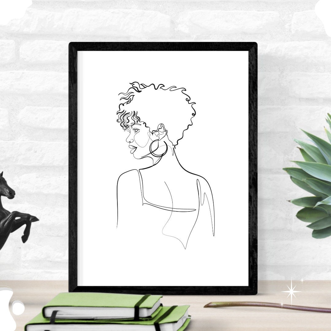 Abstract Female Face Print Printable One Line Drawing Feminine