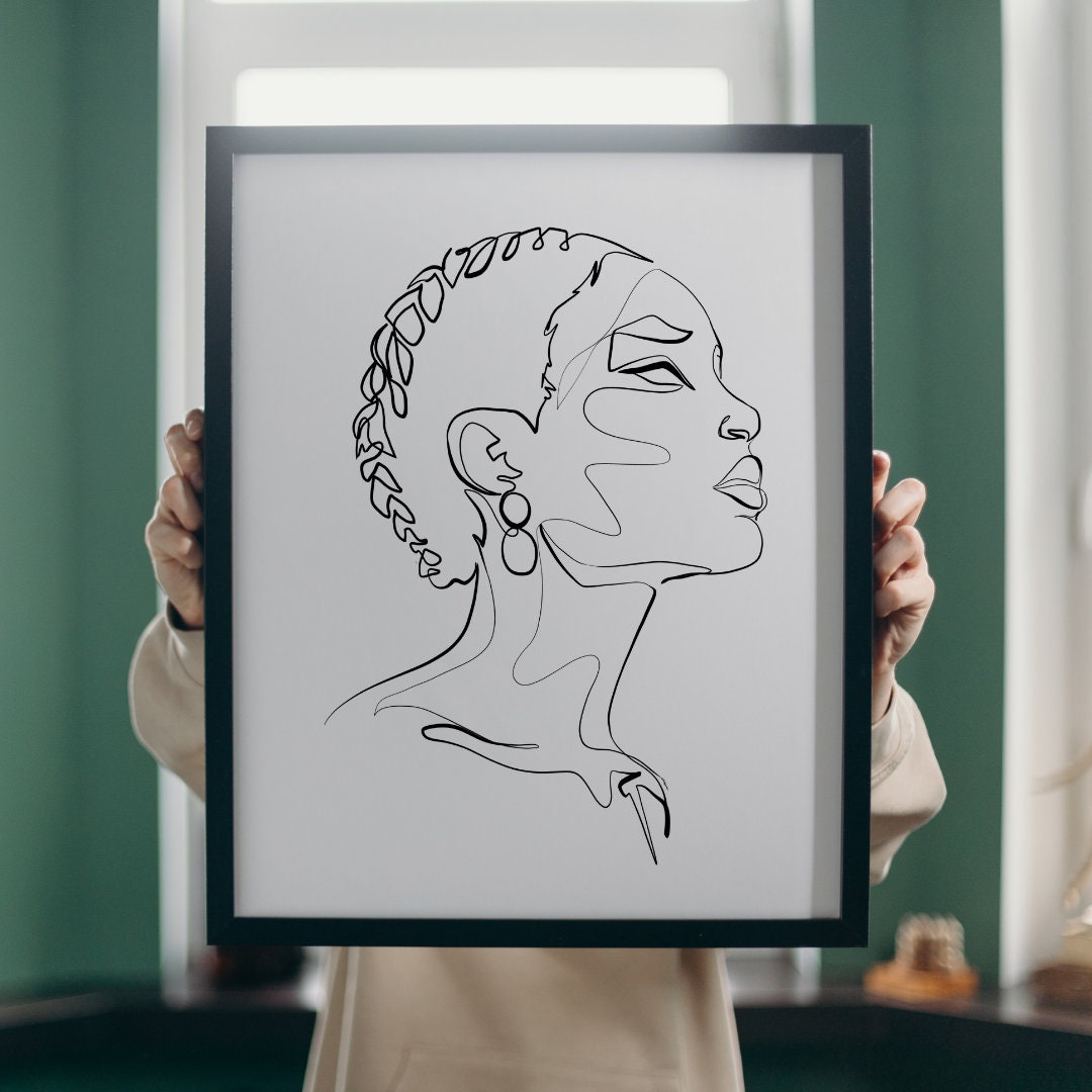 Abstract Female Face Print Printable One Line Drawing Feminine
