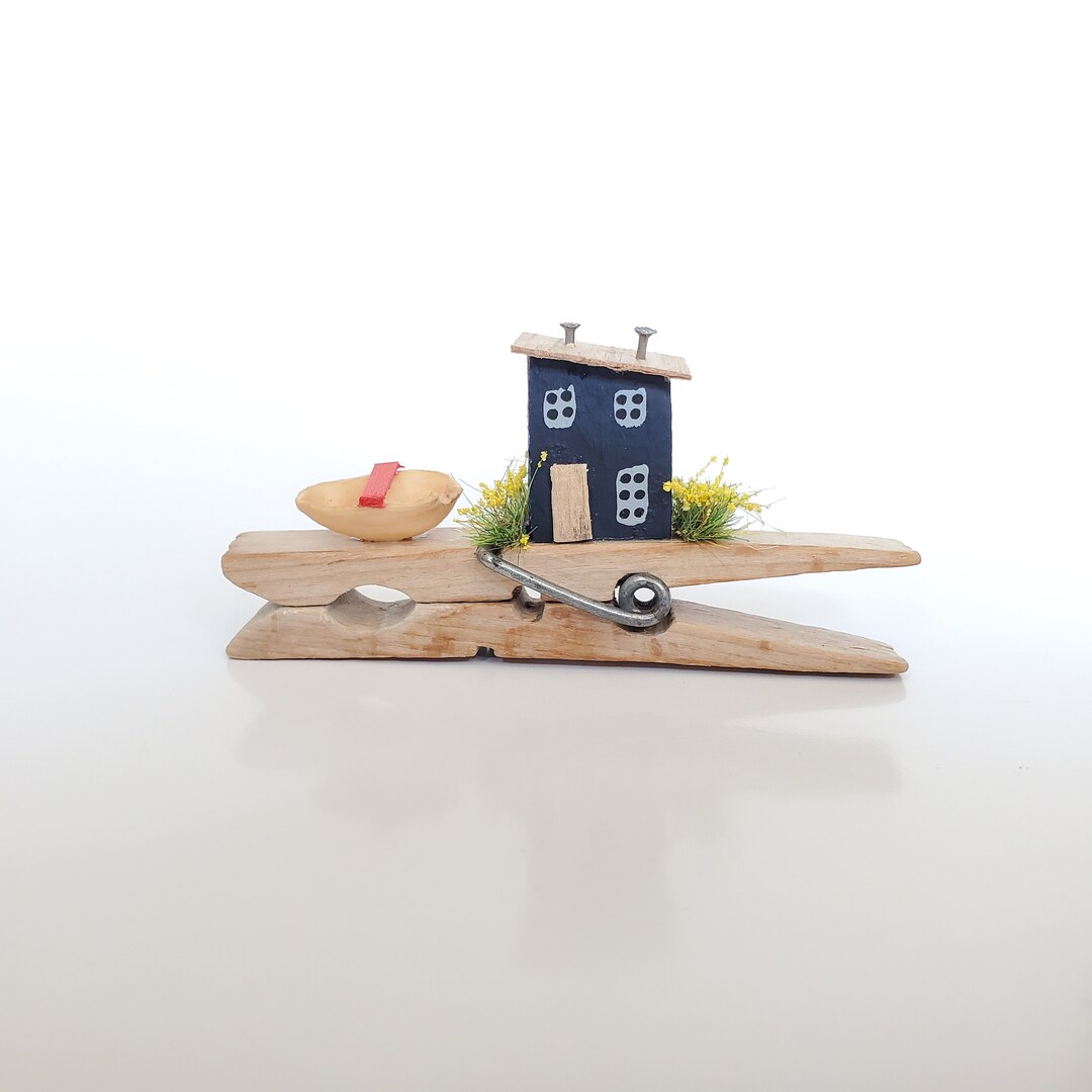 Mini Wooden House, Fisherman's Cottage, Driftwood House, Vintage Peg ...
