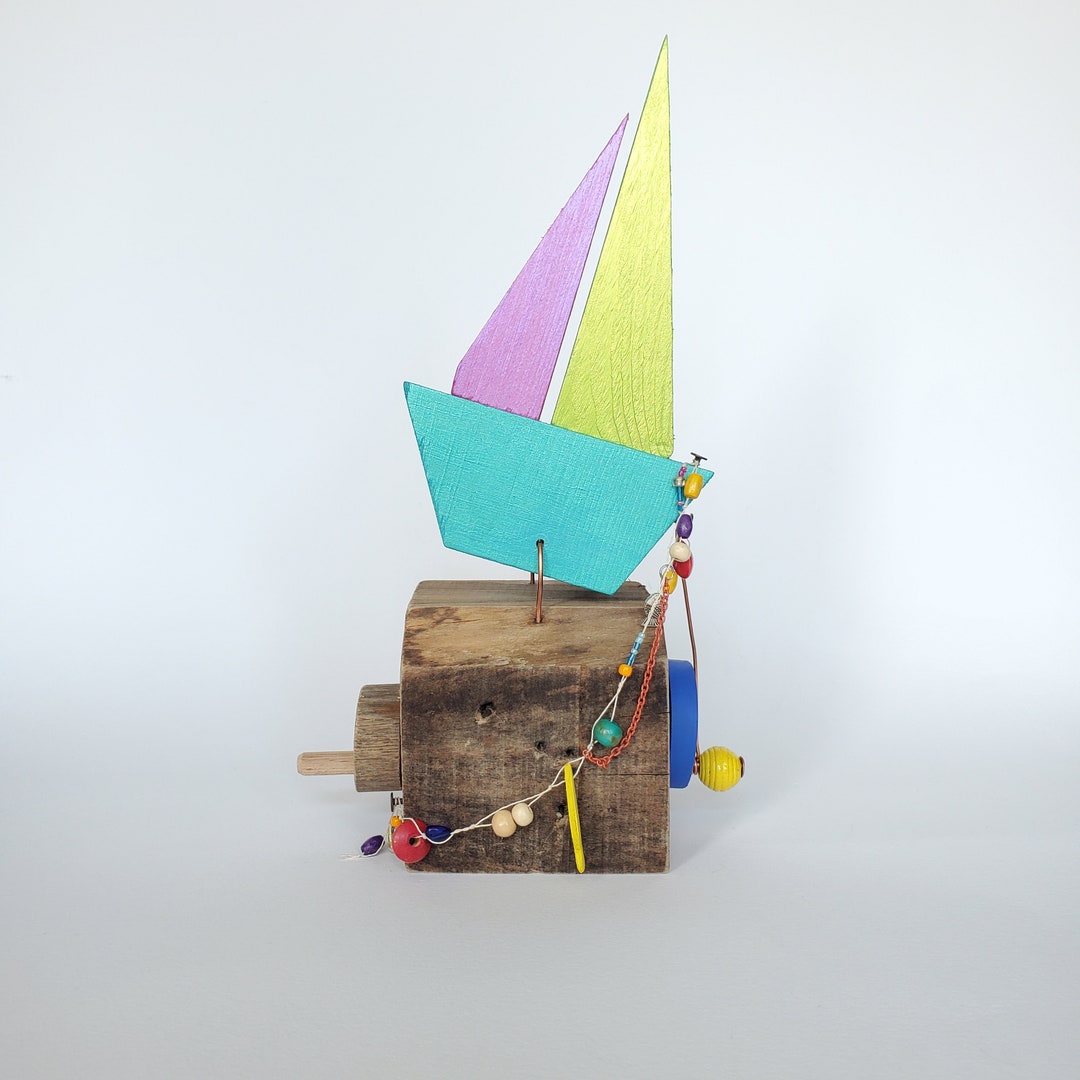 Kinetic Fishing Boat Ornament, Moving Boat, Wooden Automaton Boat ...