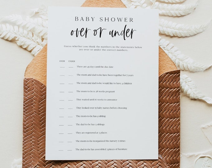 Over or Under Baby Shower Game, Minimalist Baby Shower Game, Baby ...