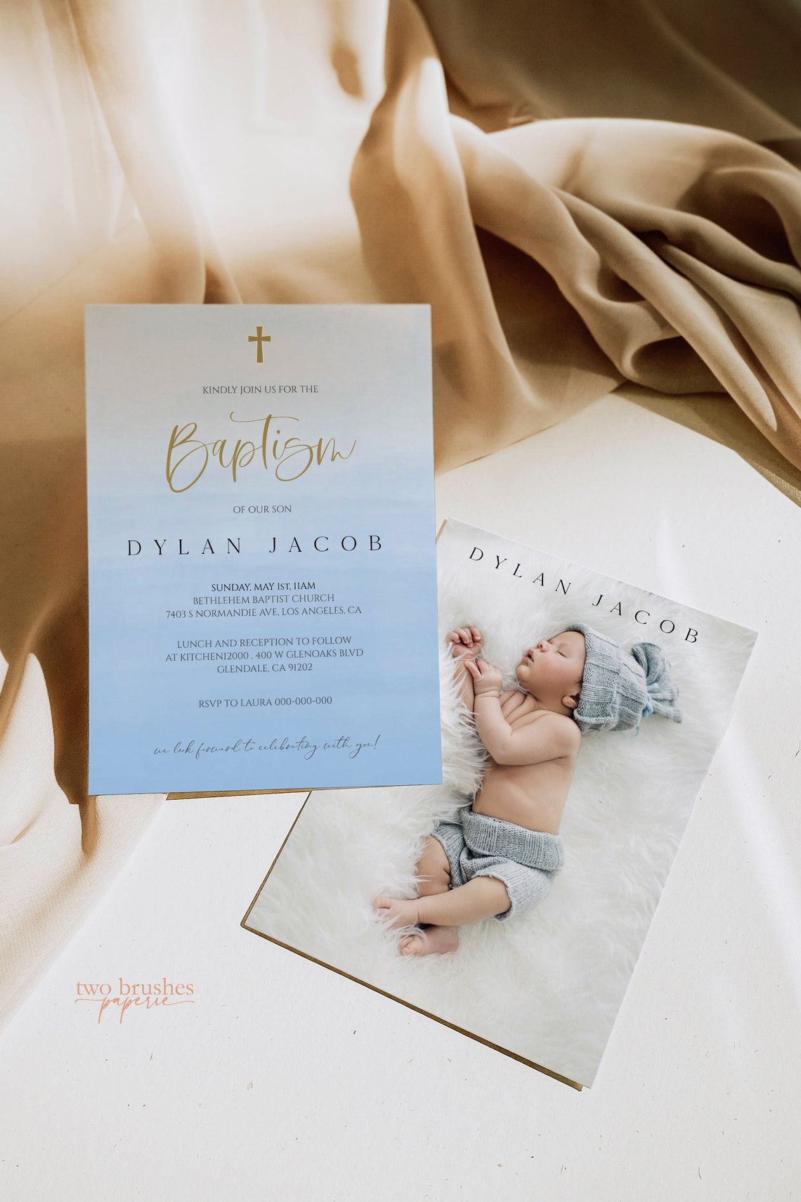 Blue Baptism Invitation Template Christening Invitation Boy - Etsy