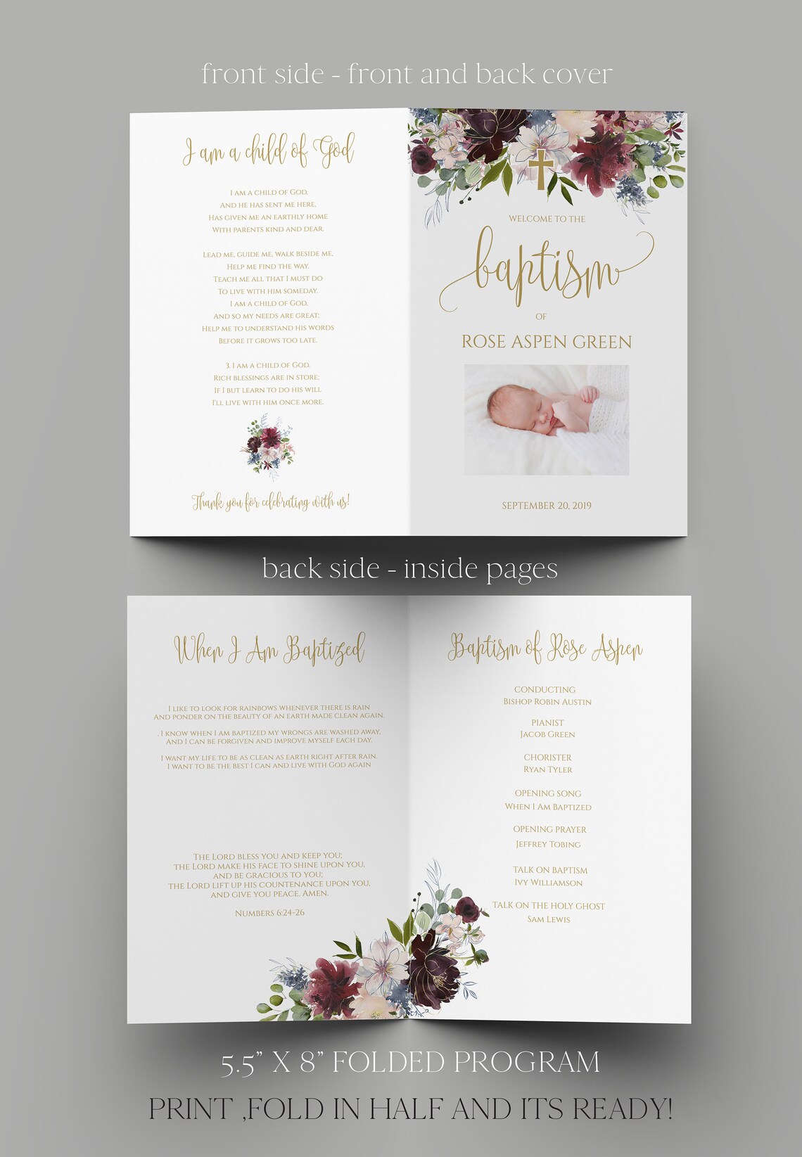 Baptism Program Template, Folded Baptism Program, Girl Baptism Program ...