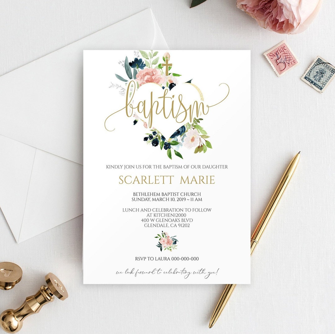 Baptism Invitation Girl, Printable Baptism Digital, Christening ...