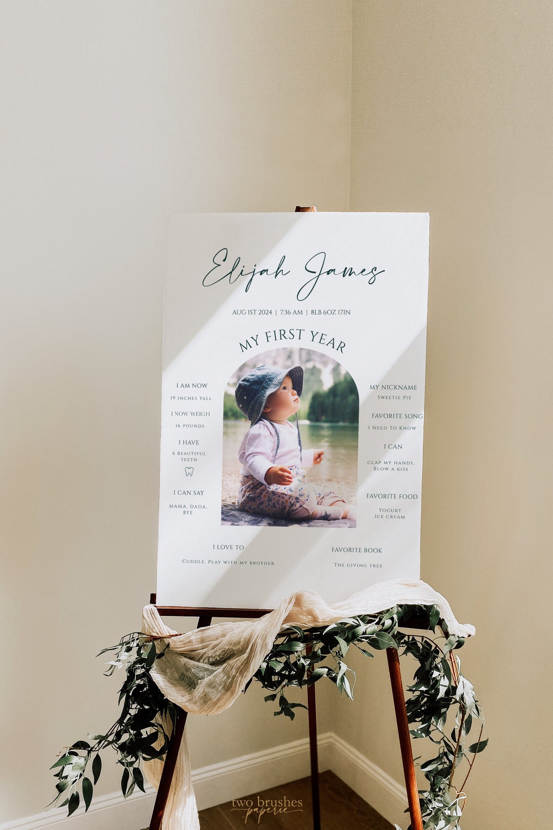 Printable First Birthday Milestone Board Template With Photo, Baby ...