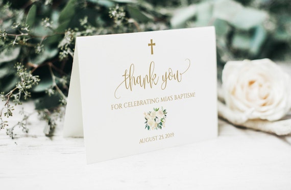 Bohemian Baptism Thank You Card Floral Baptism Decor Thank | Etsy