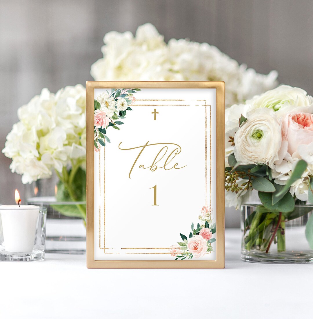 Baptism Table Number, Christening Decorations, Pink Baptism, Instant ...