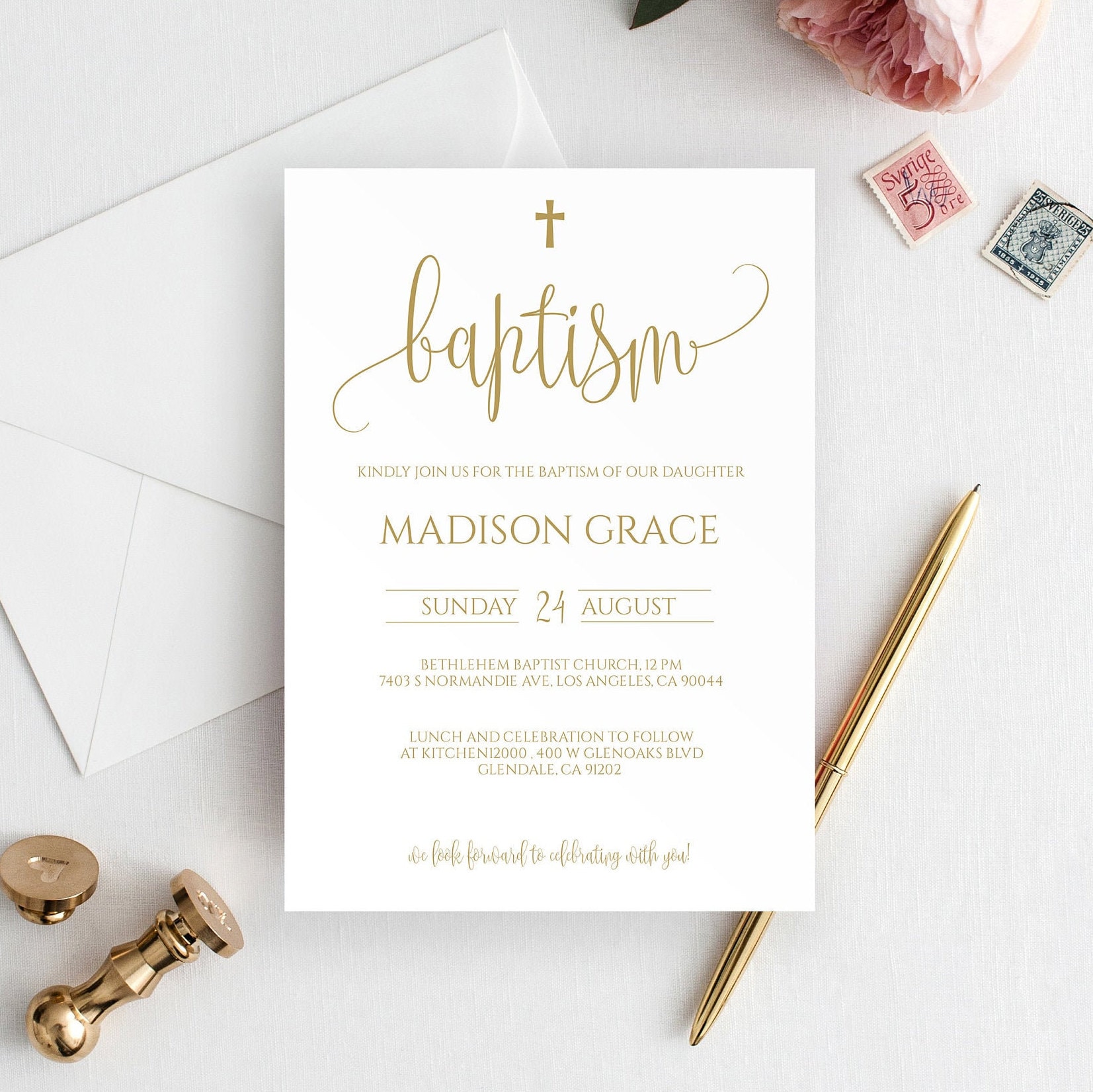 Simple Baptism Invitation, Baptism Invitation Template, Baptism Girl ...
